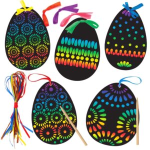 koogel easter egg scratch art set, 36 pcs rainbow scratch art mini notes with colorful ribbon and wooden stick crafts for kids party favor easter decor tree decor