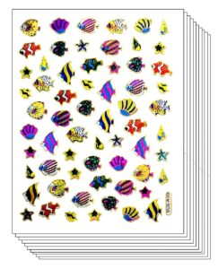 stickers glitter pack 10 sheets tropical fish seashell animal cartoon stickers label for kids and teachers label art decal craft scrapbook book album diary card birthday school supplies (11)