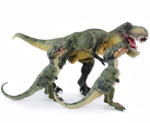 gemini&genius 3-piece dinosaur set with t-rex & cubs, action figures, moveable jaw, cake topper, party gift for kids 3-12 years old