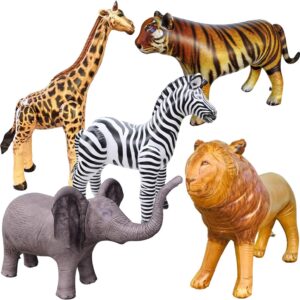 airniture by jet creations safari inflatable plush stuffed animal 5 pack giraffe zebra elephant lion tiger great for pool, party decoration, size up to 40 inch, air-gzelt5, multicolor, 36 to 40 inch