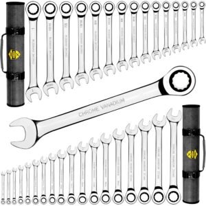 toolguards complete ratcheting wrench set 33pcs - metric and standard - combination ratchet wrench set - 100% lifetime satisfaction guarantee - large