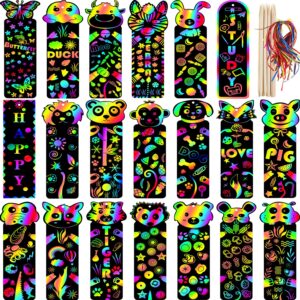 blulu 100 pieces 20 styles valentines animal scratch bookmarks for kids magic scratch bookmarks diy bookmark crafts with 100 pieces ropes and 20 pieces wood stylus for boys girls students classroom