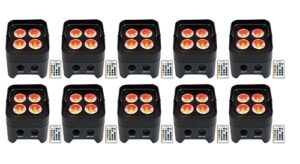 10 rockville best par 50 battery par can wash up-lights w/wireless dmx+rgbwa+uv