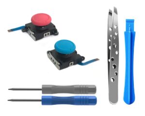 elecgear joystick replacement for switch joy-con controller and switch lite, left and right thumbsticks, analog stick sensor usb module with repair part tool included (red/blue)