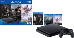 newest flagship sony play station 4 1tb ssd only on playstation ps4 console slim bundle - 3x games (the last of us, god of war, horizon zero dawn) 1tb ssd fast boot incredible games -jet black