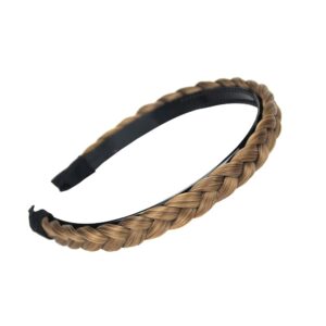 diguan headband synthetic hair plaited headband braid braided with teeth hair band accessories for women girl wide 0.6 inch (dirty blonde)