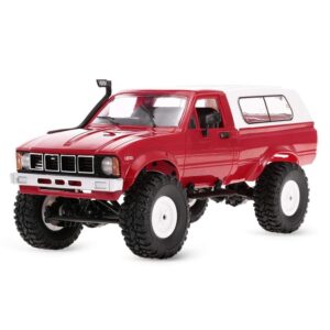 yikeshu rc rock crawler wpl c24 rc truck 4x4 1/16 rc crawler off road all terrain car proportional throttle steering hobby rc toy climb semi truck led light rtr trailer (red)