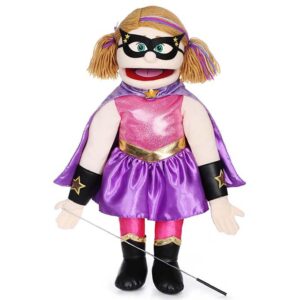 25" superhero, peach girl, full body, ventriloquist style puppet