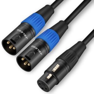 jolgoo xlr splitter cable, xlr female to dual xlr male y splitter microphone cable, female to 2 male xlr y cable, 5 feet