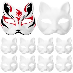 nuobesty 10 pcs white face paper masks blank mask for decorating diy painting masquerade cosplay party (cat style)