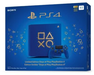 playstation 4 slim 1tb ssd limited edition days of play blue console with controller bundle enhanced with fast solid state drive (renewed)