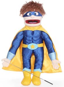 25" superhero, peach boy, full body, ventriloquist style puppet