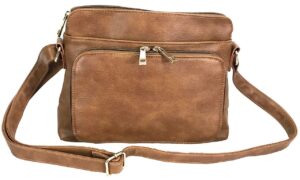 zzfab small multi-pocket faux soft leather cross body purse with side organizer brown