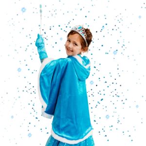 butterfly craze snow princess kids cape with hood - a gorgeous ice blue children's warm winter wrap shawl perfect for your toddler's adventure, pretend play & dress up costume, cape only, xl 7-8yrs