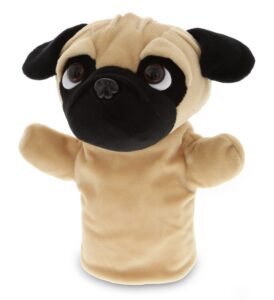 dollibu pug dog hand puppet - super soft plush pug stuffed animal hand puppets for kids, cute educational pug hand puppets for adults teaching and story telling puppet show theater games - 8.5 inches