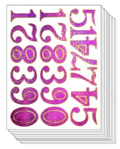 stickers glitter pack 10 sheets alphabet letter purple number 0-9 cartoon stickers label for kids and teachers label art decal craft scrapbook book album diary card birthday school supplies (10)