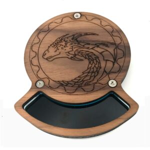 c4labs-walnut dice coaster for tabletop gaming-dragon-color options (edgelight blue)