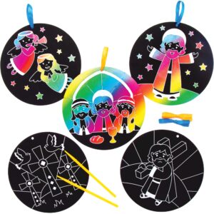 baker ross at561 holy week scratch art decorations - pack of 8, christmas tree ornaments made with rainbow magic paper, for kids to decorate in arts and crafts activities