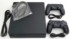 sony playstation 4 1tb system jet black console bundle with x2 aftermarket controllers ps4 (renewed)