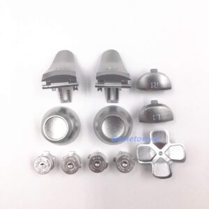 aluminium metal full set button abxy d-pad direction key l1 r1 l2 r2 trigger buttons joysticks thumb sticks cap for ps4 slim ps4 pro jds-040 jds 040 controller-silver