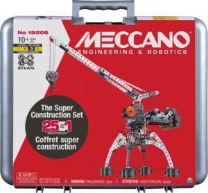 meccano, super construction 25-in-1 motorized building set, steam education toy, 638 parts, for ages 10+