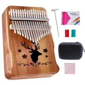 topnaca finger piano mbira with study instruction, tune hammer and eva piano bag, acacia wood, portable kalimba for kids adult beginners（brown)