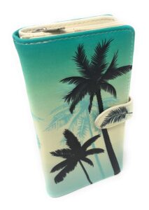 shag wear palm tree large summer wallet for women and teen girls vegan faux leather 7" teal