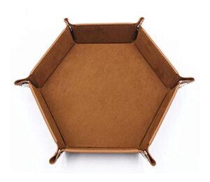 2 pack folding hexagon tray - metal dice rolling tray for rpg, dnd and other table games, holder storage box (brown)