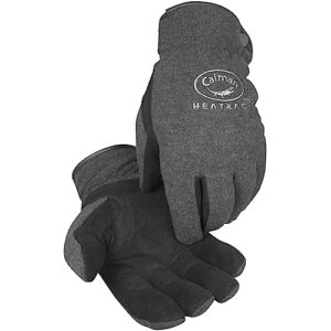 caiman deerskin leather palm winter work gloves, fleece back, heatrac insulation, touchscreen compatible, black, medium (2396-4)