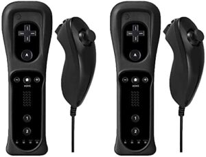 wii remote and nunchuck controller, wireless controllers compatible with wii/wii u with silicone case and wrist strap (black)