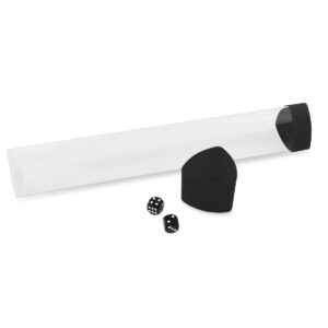 bcw black playmat tube with dice cap | includes 2 free dice | tri-oval design prevents rolling | oversized cap for dice storage | durable plastic tube for mtg, tcg playmats, and game mats