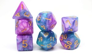 dnd dice polyhedral 7-die dice set for d&d dungeons & dragons role playing gaming night sky dice with glitter purple green…