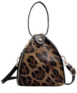 qzunique women's sexy leopard print handbag triangle shoulder bag pu leather crossbody purse