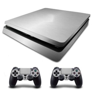 adventure games - silver, brushed aluminum - vinyl console skin decal sticker + 2 controller skins set - compatible with playstation ps4 slim gaming console systems