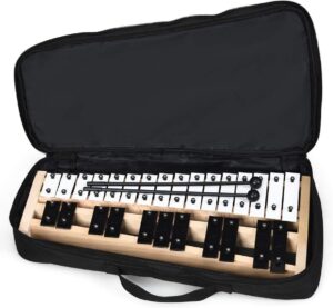 giantex 27 note glockenspiel xylophone, percussion instrument with wood base and 27 metal keys, alto full size glockenspiel xylophone for adults and kids- includes 2 mallets and carrying bag