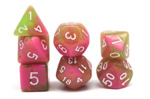 dnd dice polyhedral 7-die dice set for d&d dungeons & dragons role playing gaming glitter dice(pink green)…