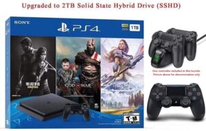 2019 newest playstation 4 holiday bundle hesvap upgraded 2tb sshd on playstation ps4 console slim bundle-included 3x games (the last of us,god of war,horizon zero dawn) w/hesvap charging station dock