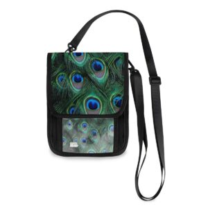 alaza peacock feather green & blue plumage small crossbody wallet purse cell phone bag rfid passport holder with credit card slots