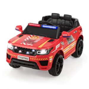 costzon ride on car, 12v battery powered police suv vehicle w/remote control, siren flashing light, horn music, intercom, spring suspension, 3 speeds, usb, 4 wheeler truck, kids cars to drive, black