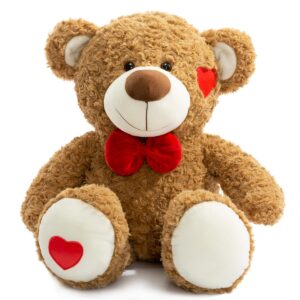 bejoy teddy bear stuffed animal plush bear with red bow and hearts valentine’s day gift, 24 inch brown