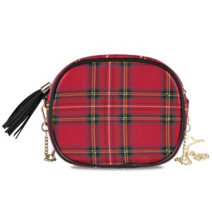 alaza tartan background plaid crossbody bag with adjustable metal chain strap for women girl