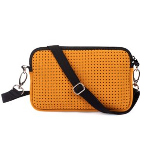 somewhere haute mini perforated neoprene clutch crossbody bag for women (pumpkin orange)