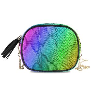 alaza women's snake skin rainbow color pu leather crossbody bag shoulder purse with tassel