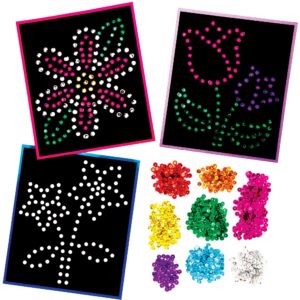 baker ross at386 flower sequin craft pictures - pack of 5, for children to decorate and personalise arts projects, ideal groups, home crafting, class room activities