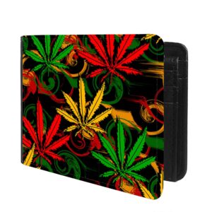 ztion unique desige pattern - psychedelic abstract marijuana leaf pattern, slim front pocket wallet billfold rfid blocking