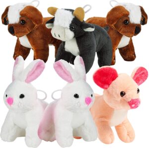 bedwina plush stuffed animals - farm animal toys - (pack of 12 bulk) 5 inch soft cuddly plushed cow, pig, bunny rabbit, dog, party favors, gifts, prizes for toddlers and kids