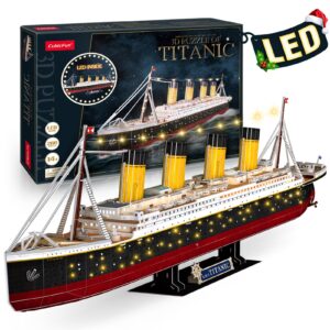 cubicfun 3d puzzles for adults - led titanic 35'' large ship - new home desk decor - house warming, wedding, anniversary, valentines day teacher gifts for him her stocking stuffers for adults