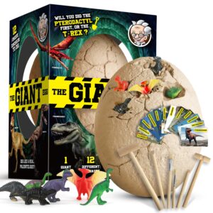 xxtoys dino egg dig kit, unearth jumbo dino egg with 12 different dinosaur toys - educational science stem toys for kids 5-7, dinosaur eggs toys easter gifts for boys & girls