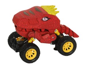 aeromax dino-faur pull back dinosaur truck, red with yellow accent (pbdb-b)