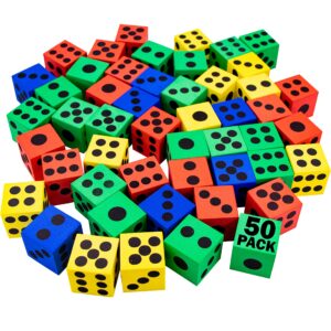 50 pk foam dice, large foam dice for classroom, quiet soft dice for children students teachers